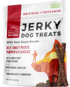 wild nature beef jerky dog treats | healthy, all-natural jerky sticks made in the usa only | high protein, soft chew dog jerky treats | grain free superfoods | perfect training treats all breeds