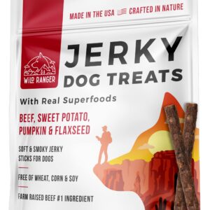 Wild Nature Beef Jerky Dog Treats | Healthy, All-Natural Jerky Sticks Made in The USA Only | High Protein, Soft Chew Dog Jerky Treats | Grain Free Superfoods | Perfect Training Treats All Breeds