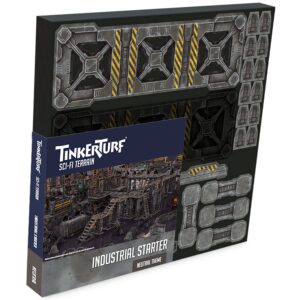 tinkerturf sci-fi terrain: industrial starter set, neutral theme, sturdy, affordable, great-looking full-color terrain, quick and easy to assemble, virtually limitless setups