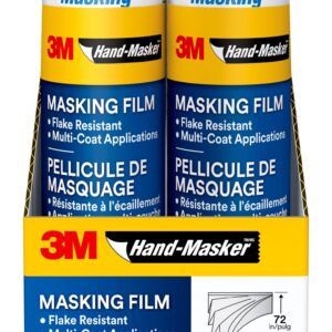 3M Hand Masker Advanced Masking Film, 8 Rolls, 72 in x 90 ft, Static Cling Keeps Film in Place, Prevents Liquids From Bleeding Through, Flake Resistant, For Indoors & Outdoors Use (AMF72-8C)