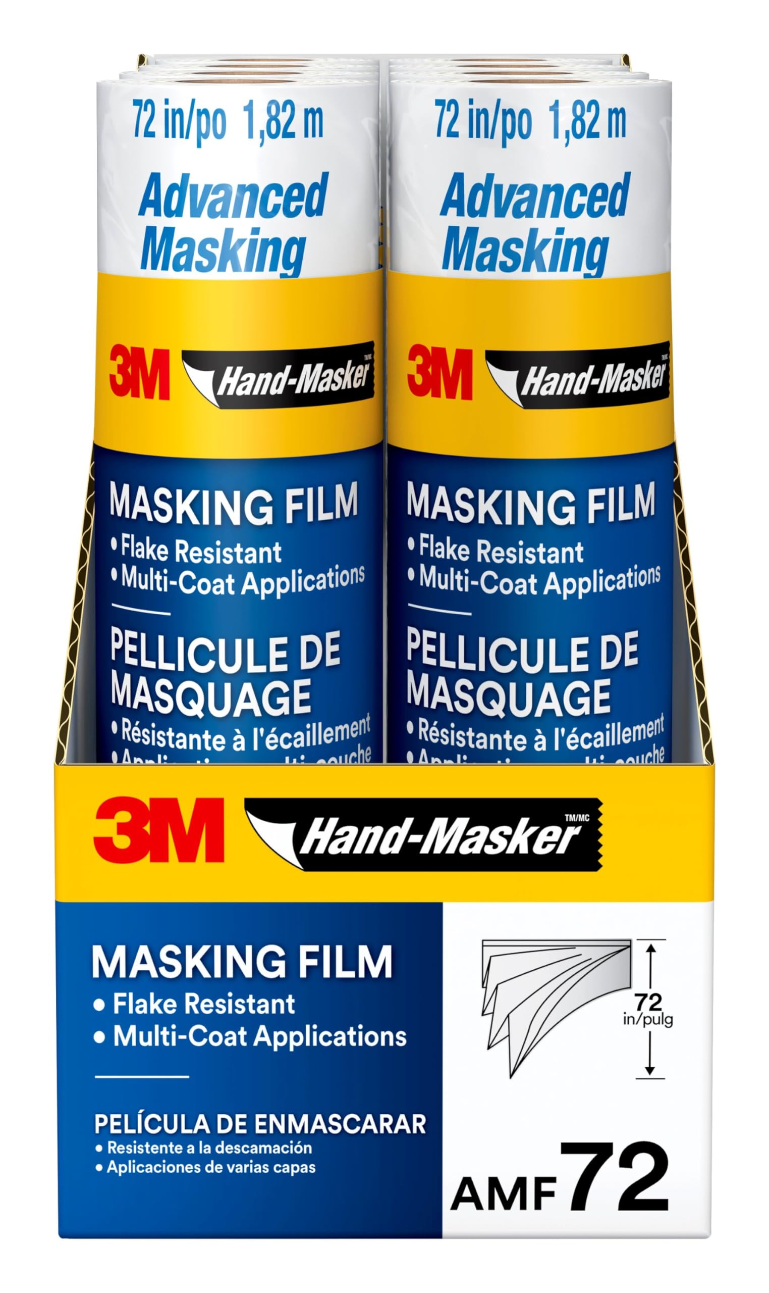 3M Hand Masker Advanced Masking Film, 8 Rolls, 72 in x 90 ft, Static Cling Keeps Film in Place, Prevents Liquids From Bleeding Through, Flake Resistant, For Indoors & Outdoors Use (AMF72-8C)