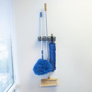 Grip & Store Magic Holder, 3-Position Broom and Mop Holder, Tool Organizer, Easy Install, Household Organization, Gray