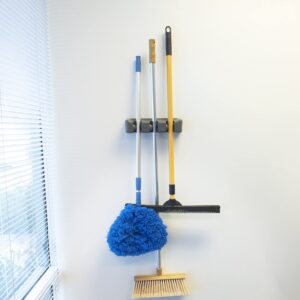 Grip & Store Magic Holder, 3-Position Broom and Mop Holder, Tool Organizer, Easy Install, Household Organization, Gray