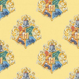 harry potter wizarding world watercolor crest yellow premium quality 100% cotton fabric by the yard.