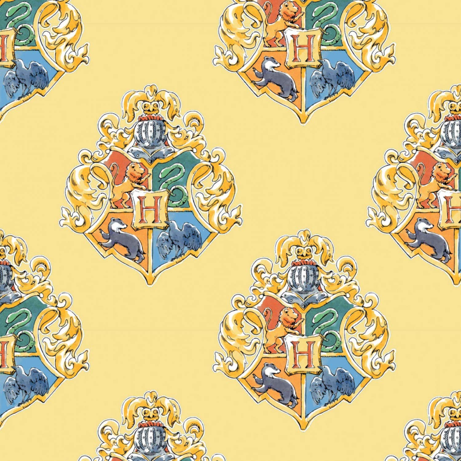 Harry Potter Wizarding World Watercolor Crest Yellow Premium Quality 100% Cotton Fabric by The Yard.