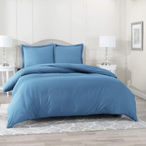 denn bedding 3 pcs duvet cover set queen/full-blue heaven premium 600 thread counts, zipper closure & corner ties ultra soft and breathable 100% cotton duvet cover (3 pcs | blue heaven)