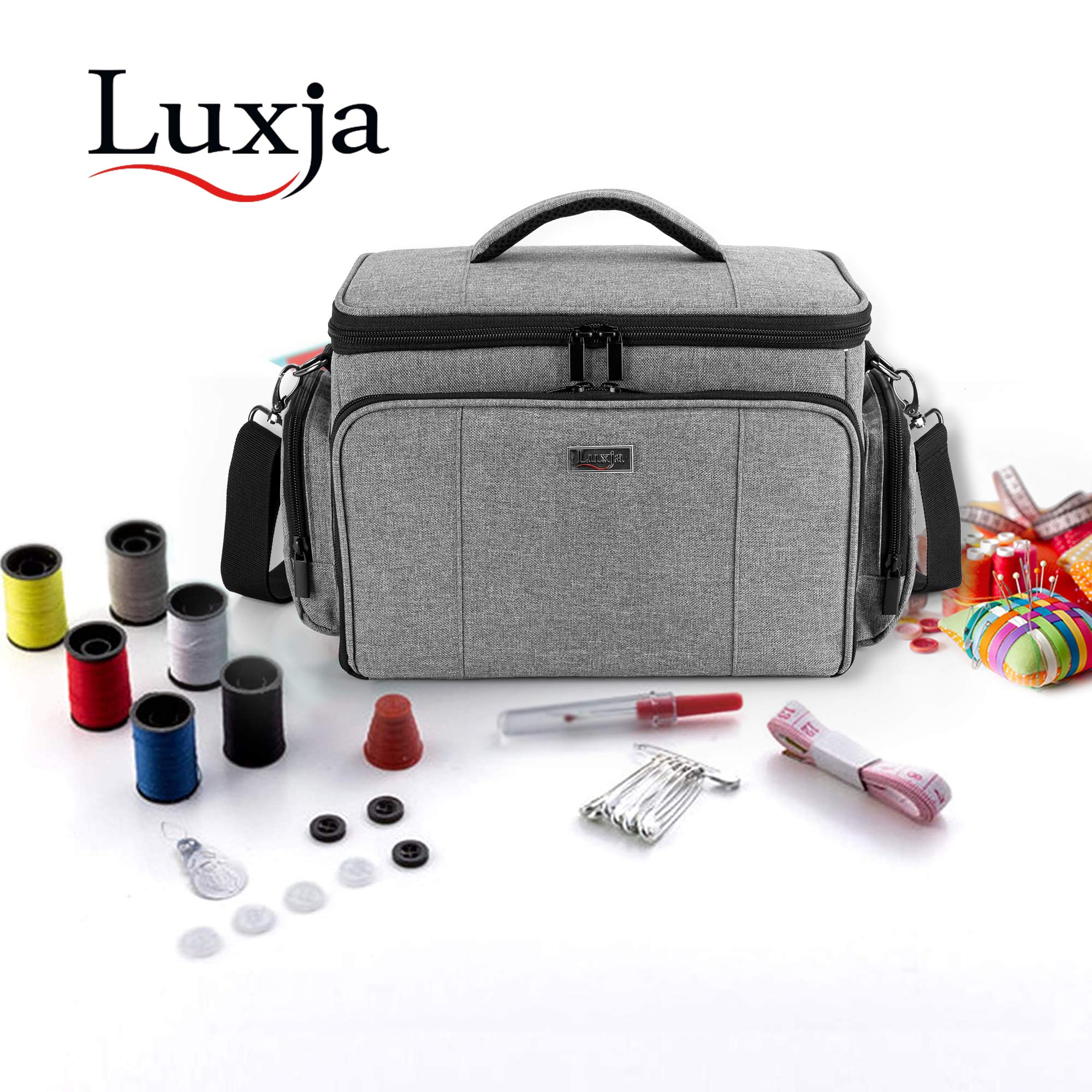 Luxja High Capacity Sewing Accessories Organizer (Bag ONLY), Sewing Supplies Organizer with Shoulder Strap (Patent Design), Gray