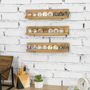 MyGift Rustic Brown Burnt Wood Challenge Coin Holder and Casino Chip Display Wall Shelf Rack, Set of 3