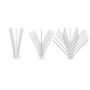 bird barrier bird-flite stainless steel bird spikes | metal pins strips with plastic base, clear glue adhesive included - wide (5in) - 10 ft. length