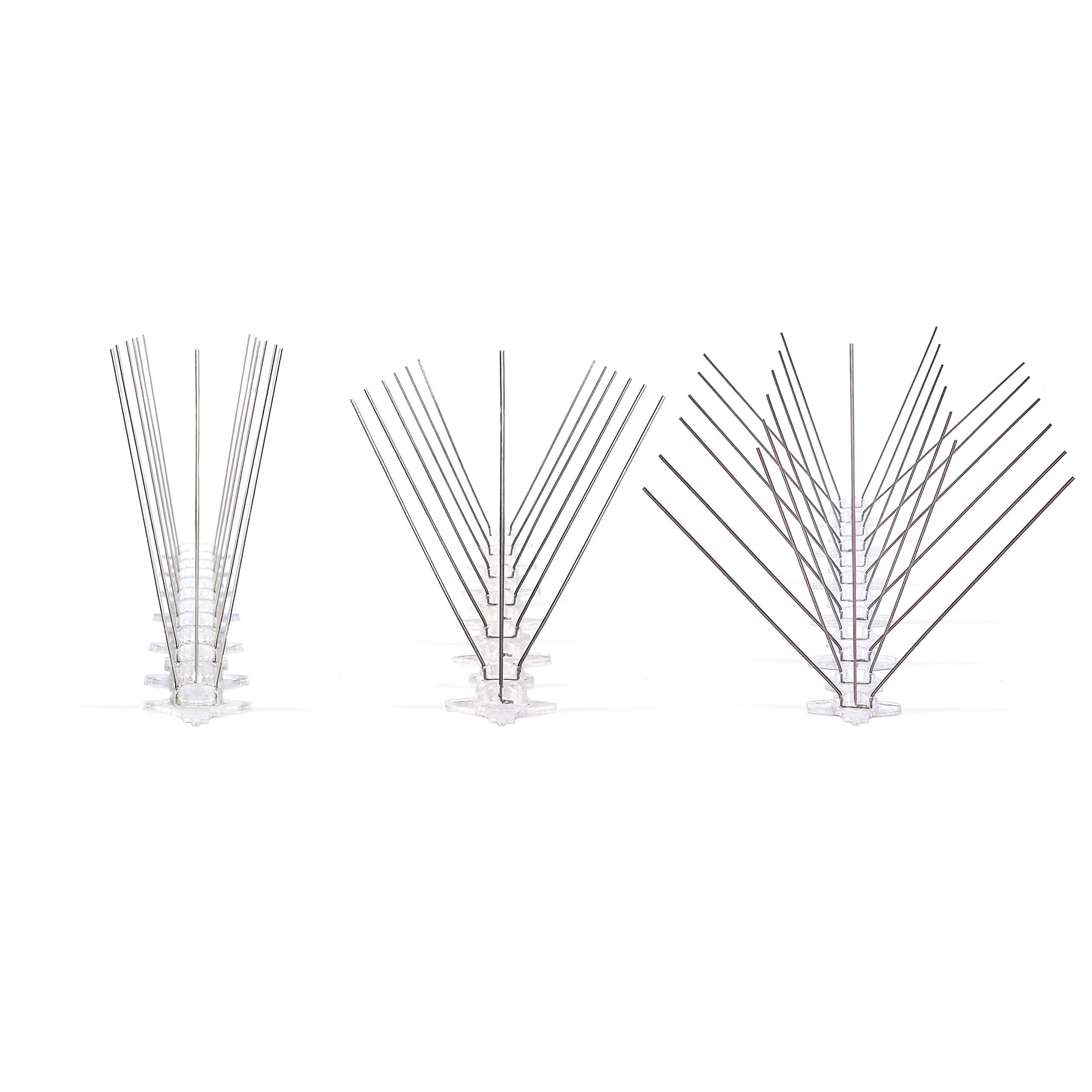 Bird Barrier Bird-Flite Stainless Steel Bird Spikes | Metal Pins Strips with Plastic Base, Clear Glue Adhesive Included - Wide (5in) - 10 Ft. Length