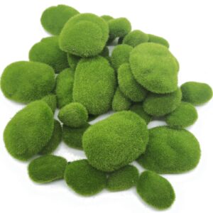 tihood 40pcs artificial moss rocks (4 sizes), green moss decor for floral arrangements, fairy gardens and crafting