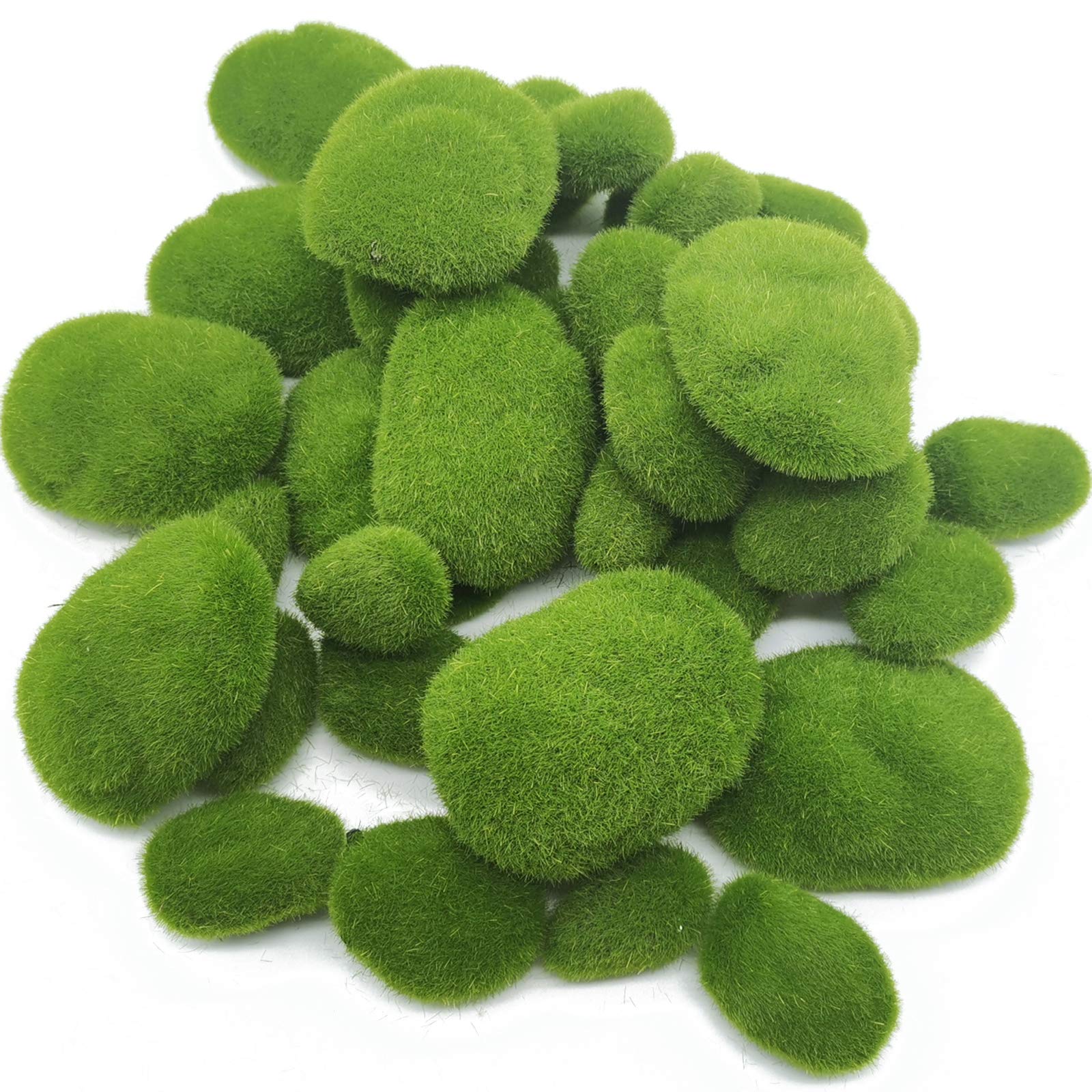 TIHOOD 40PCS Artificial Moss Rocks (4 Sizes), Green Moss Decor for Floral Arrangements, Fairy Gardens and Crafting