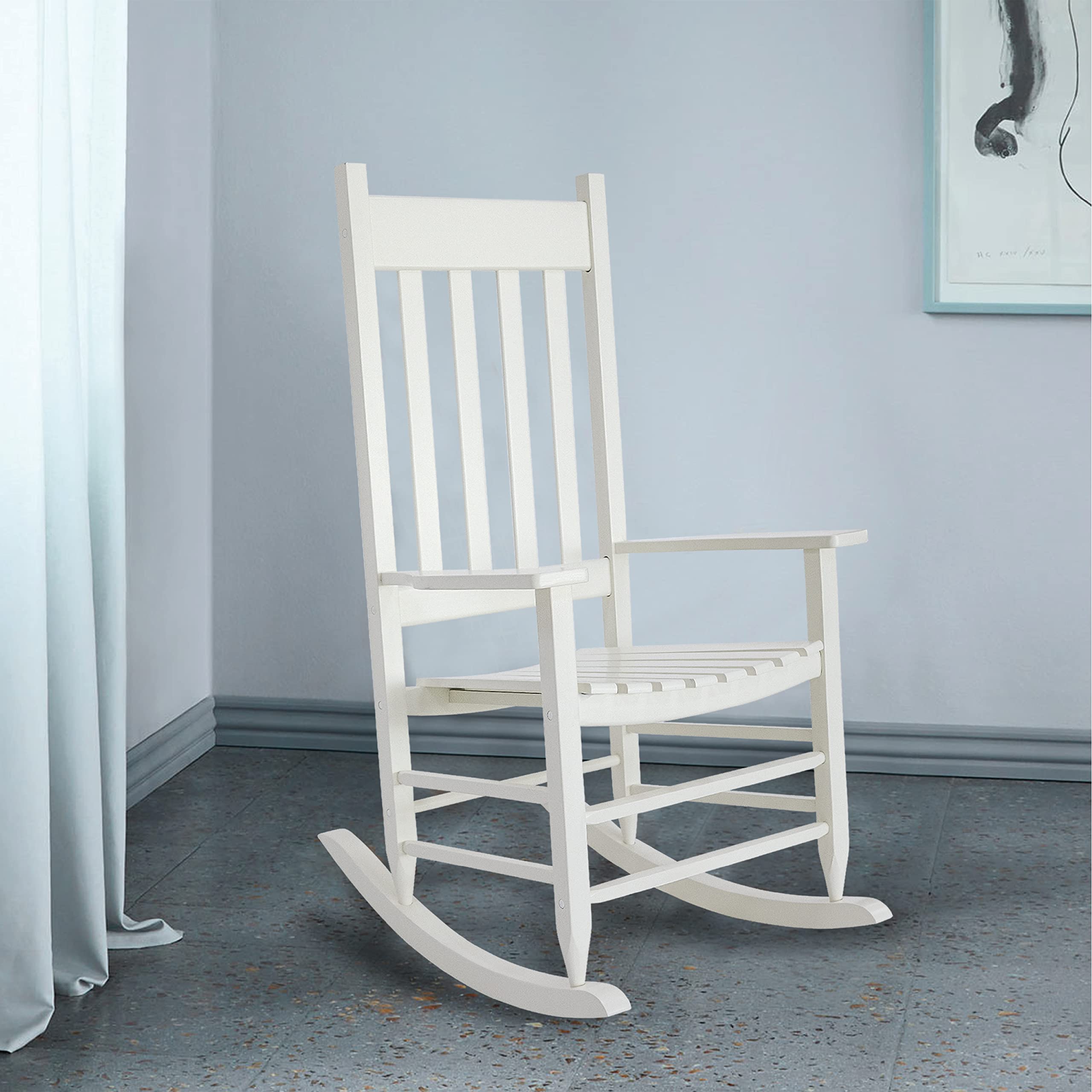 HOMESTEAD Wooden Rocking Chair Outdoor Furniture - Acacia Solid Wood White Rocking Chair Front Porch Furniture - FSC Certified Hardwood Indoor & Outdoor Adirondack Rocking Patio Rocker Porch Chairs