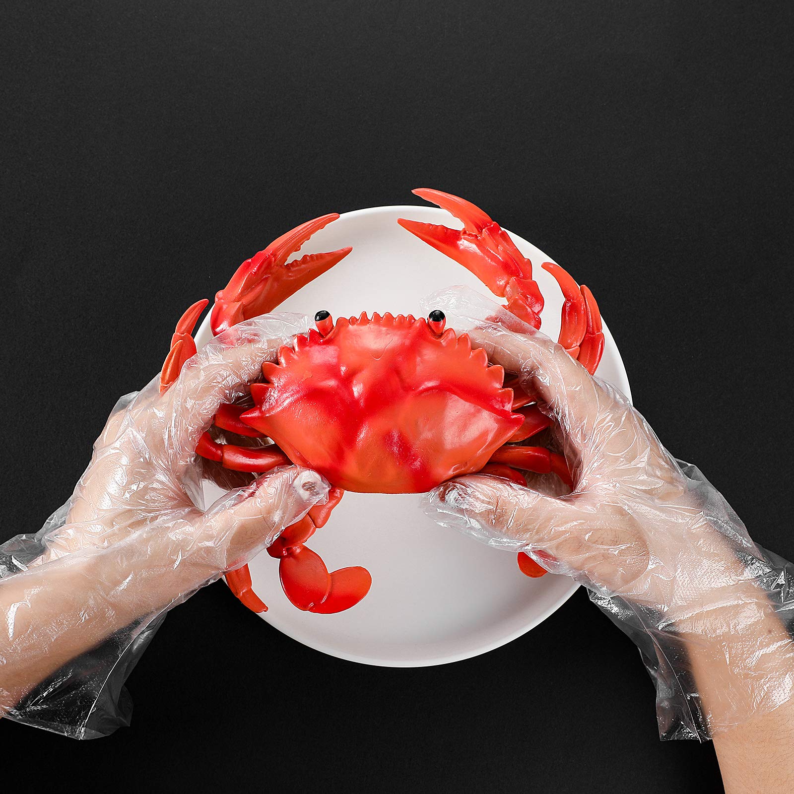 50pcs Crab Lobster Bibs and 50 Pairs of Plastic Disposable Gloves Disposable Adult Crab Feast Bibs for Seafood(Crab Style)