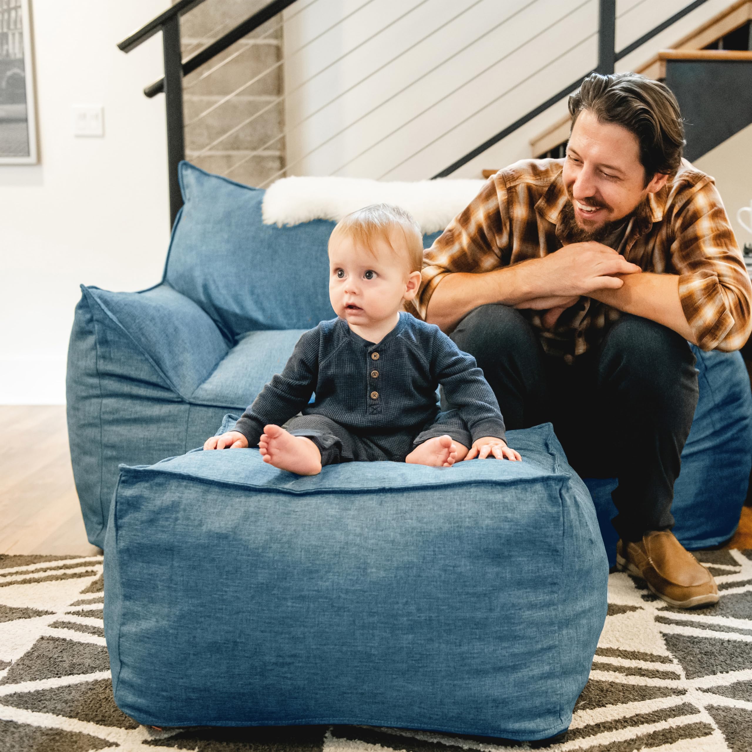 Big Joe Imperial Lounger Ottoman Foam Filled Bean Bag with Removable Cover, Pacific Blue Union, Durable Woven Polyester, 2 feet