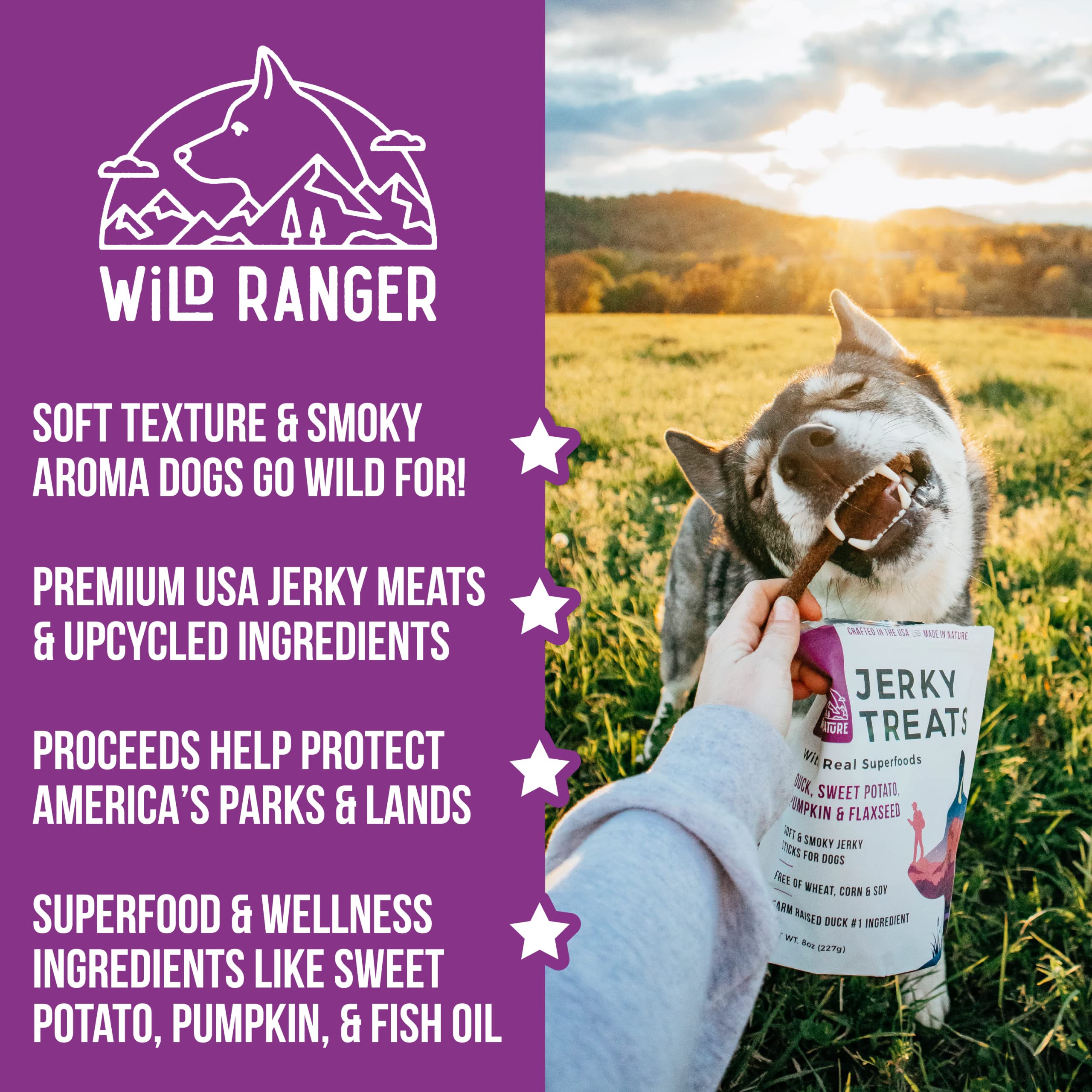 Wild Nature Duck Jerky Dog Treats | Healthy, All-Natural Duck Jerky Sticks Made in The USA Only | High Protein, Soft Chew Dog Jerky Treats | Grain Free Superfoods | Perfect Training Treats | 3 Pack