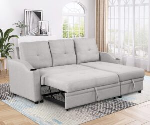 merax 81inch reversible sleeper sectional sofa with storage and 2 cup holder -contemporary corner sectional with pull-out sleeper and chaise,3 seat sectional sofa with storage