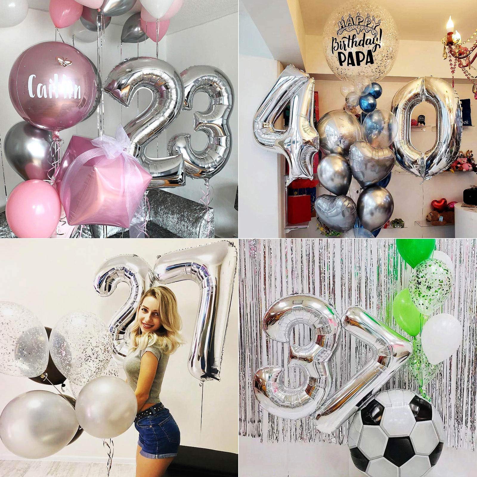 40 Inch Large Silver Number 0 Balloon Extra Big Size Jumbo Digit Mylar Foil Helium Balloons for Birthday Party Celebration Decorations Graduations Wedding Anniversary Baby Shower Supplies Engagement