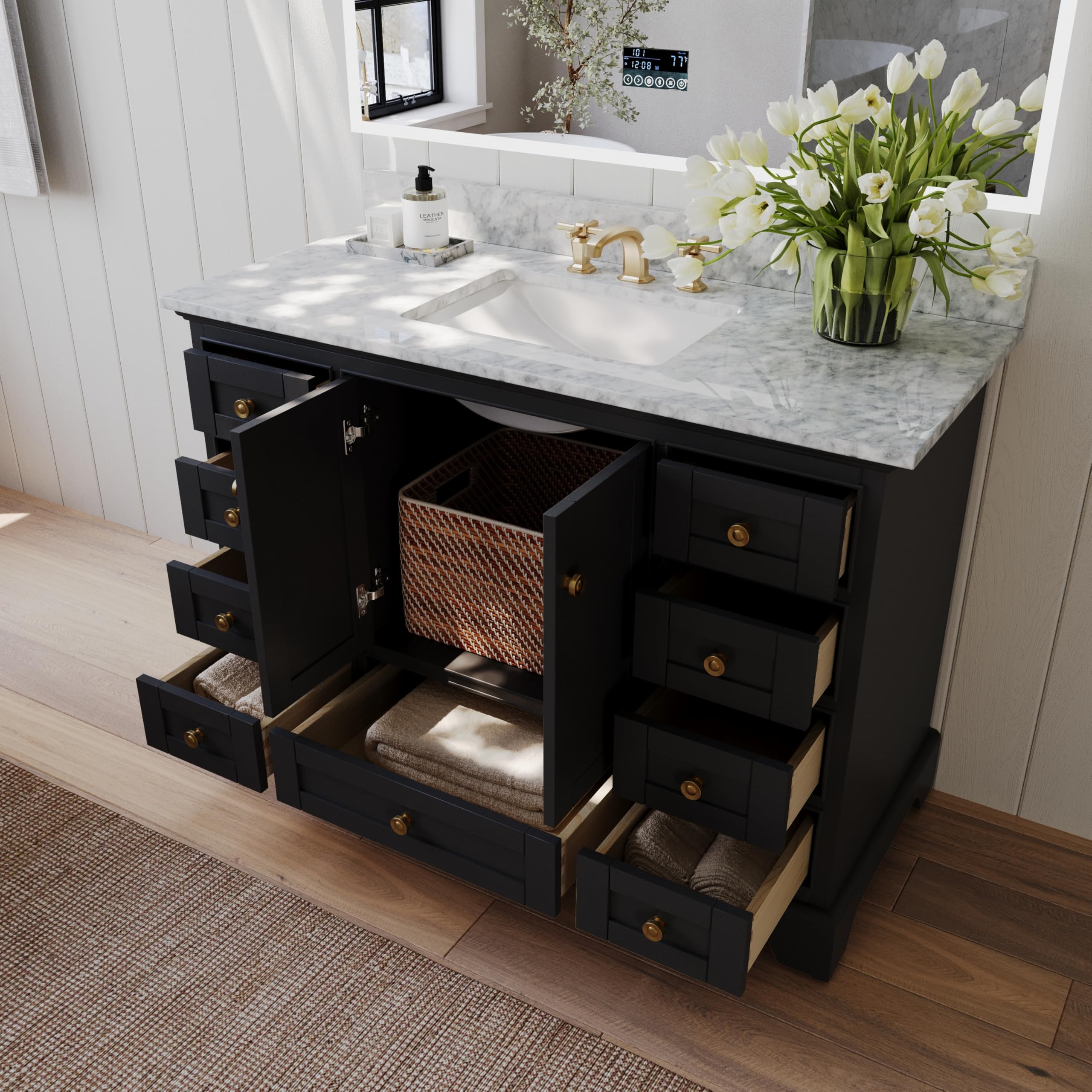 Ancerre Designs Audrey 48" Wood Bathroom Vanity Set in Black Onyx