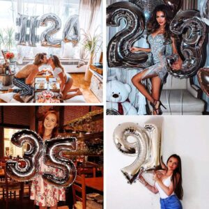 40 Inch Large Silver Number 0 Balloon Extra Big Size Jumbo Digit Mylar Foil Helium Balloons for Birthday Party Celebration Decorations Graduations Wedding Anniversary Baby Shower Supplies Engagement