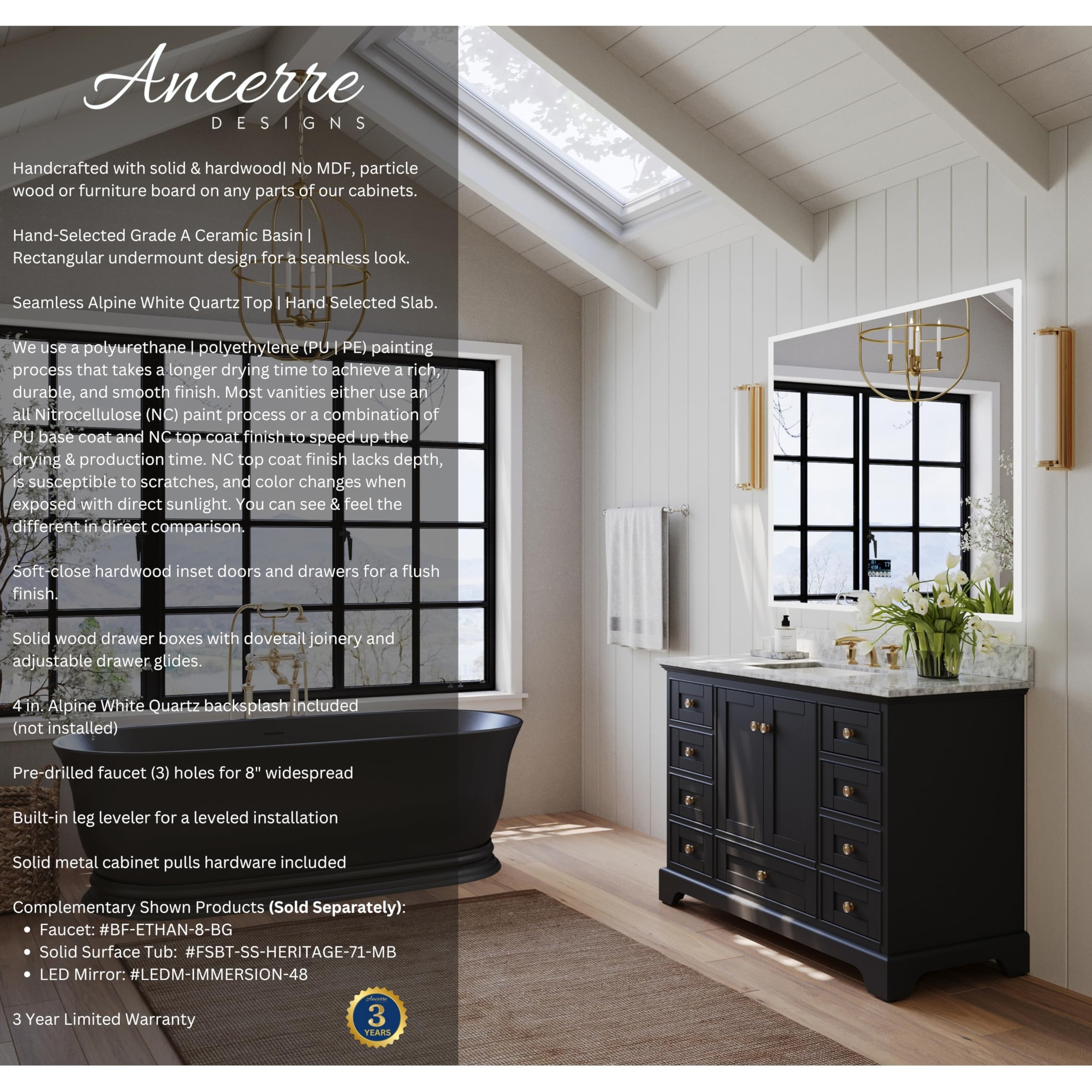 Ancerre Designs Audrey 48" Wood Bathroom Vanity Set in Black Onyx