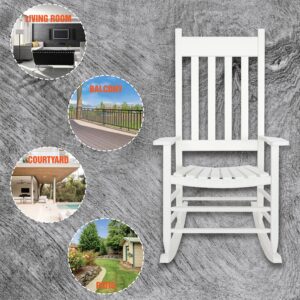 HOMESTEAD Wooden Rocking Chair Outdoor Furniture - Acacia Solid Wood White Rocking Chair Front Porch Furniture - FSC Certified Hardwood Indoor & Outdoor Adirondack Rocking Patio Rocker Porch Chairs