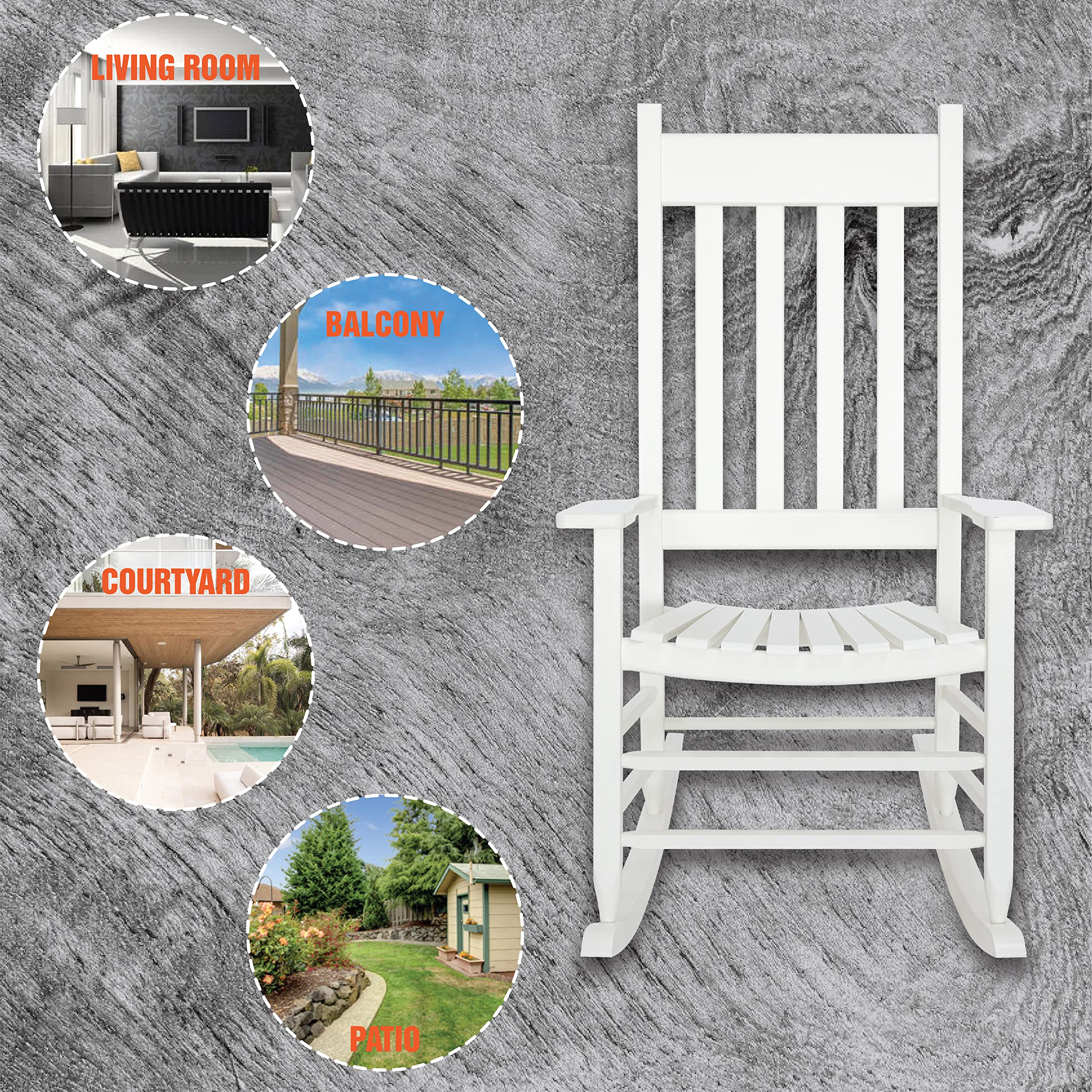 HOMESTEAD Wooden Rocking Chair Outdoor Furniture - Acacia Solid Wood White Rocking Chair Front Porch Furniture - FSC Certified Hardwood Indoor & Outdoor Adirondack Rocking Patio Rocker Porch Chairs