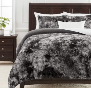 chanasya premium wolf faux fur duvet cover set - faux fur & minky blanket duvet cover (90” x 90”) & 2 pillow shams (20” x 26”) - 3-piece set, gray, queen