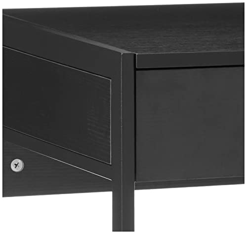 Tangkula Computer Desk with 2 Drawers, Simple Wooden Study Writing Desk with Steel Frame, 44 Inches Laptop PC Workstation, Student Desk Home Office Desk Ideal for Bedroom & Office (Black)