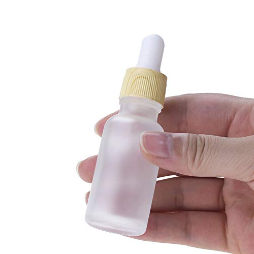 6 Pcs,15ml/0.5 Oz Frosted Glass Dropper Bottle for Essential Oils,Empty Glass Liquid Bottles Holder With Glass Eye Dropper,Wood Grain Lid Travel Perfume Cosmetic Container-Pipette&Funnel Included