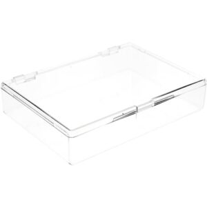 pioneer plastics 575c clear rectangular plastic container with snap closure lid, 7" w x 5" d x 1.25" h