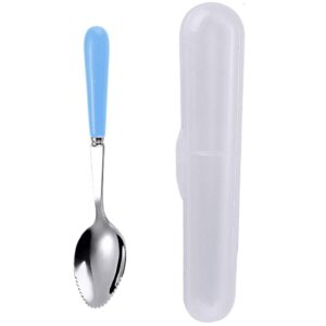 goeielewe grapefruit spoons with round serrated edges for citrus kiwi fruit and dessert, ceramic handle stainless steel dessert spoons with storage box (blue)