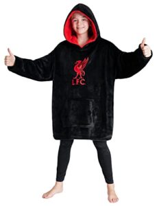 liverpool fc fleece hoodie blanket for boys teenagers one size kids oversized hoodie liverpool gifts for boys (black)