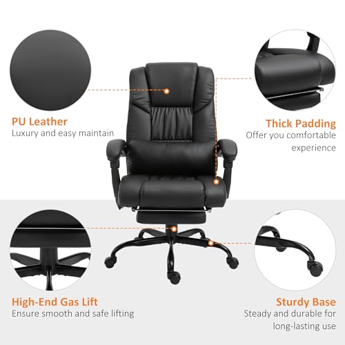 Vinsetto High Back Vibration Massage Office Chair with 6 Points, Hight Adjustable Computer Desk Chair, Reclining Office Chair with Retractable Footrest and Remote, Black