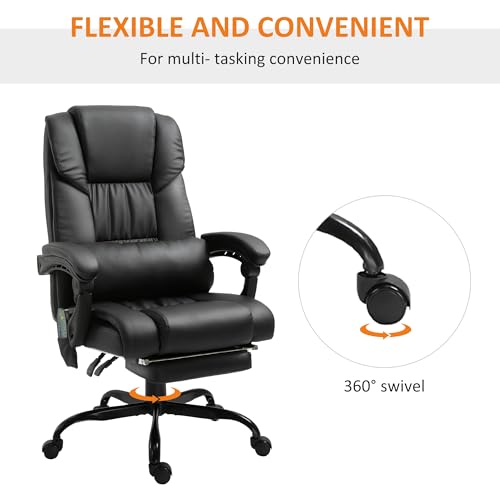 Vinsetto High Back Vibration Massage Office Chair with 6 Points, Hight Adjustable Computer Desk Chair, Reclining Office Chair with Retractable Footrest and Remote, Black