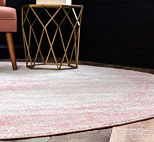 Rugs.com Dover Collection Rug – 5 Ft Round Pink Low-Pile Rug Perfect for Kitchens, Dining Rooms