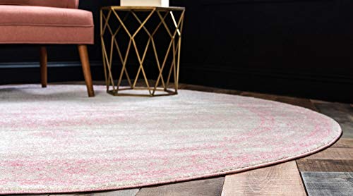 Rugs.com Dover Collection Rug – 5 Ft Round Pink Low-Pile Rug Perfect for Kitchens, Dining Rooms