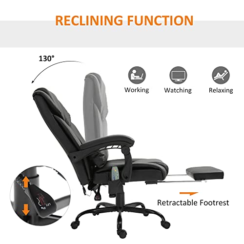 Vinsetto High Back Vibration Massage Office Chair with 6 Points, Hight Adjustable Computer Desk Chair, Reclining Office Chair with Retractable Footrest and Remote, Black