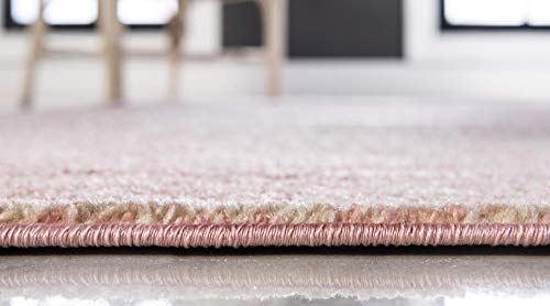 Rugs.com Dover Collection Rug – 5 Ft Round Pink Low-Pile Rug Perfect for Kitchens, Dining Rooms