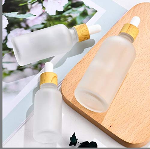 6 Pcs,15ml/0.5 Oz Frosted Glass Dropper Bottle for Essential Oils,Empty Glass Liquid Bottles Holder With Glass Eye Dropper,Wood Grain Lid Travel Perfume Cosmetic Container-Pipette&Funnel Included