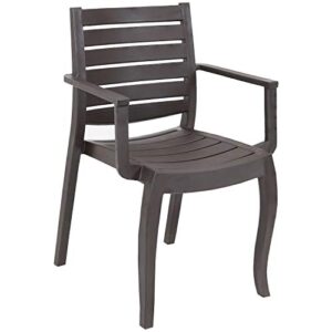 Sunnydaze Illias Plastic Outdoor Patio Arm Chair - Set of 4 - Stackable Seating - Brown