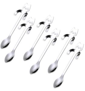 cat spoon coffee tea spoon set, esrise stainless steel hanging cup teaspoons demitasse mini long cute kitten stirring spoon for dessert drink mixing milkshake (silver)