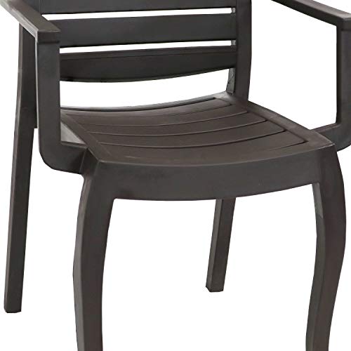 Sunnydaze Illias Plastic Outdoor Patio Arm Chair - Set of 4 - Stackable Seating - Brown