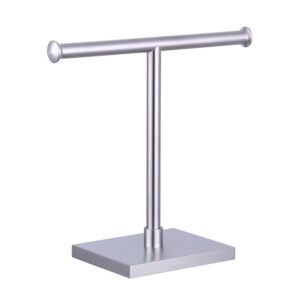 kimzcn modern hand towel stand for bathroom, kitchen or vanity, free standing countertop rack with balanced base, perfect hand towel holder brushed finish