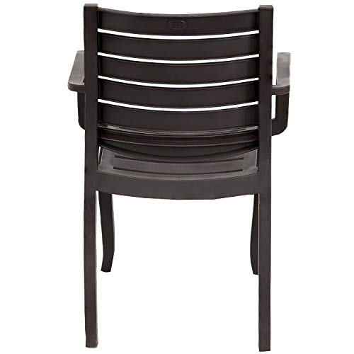 Sunnydaze Illias Plastic Outdoor Patio Arm Chair - Set of 4 - Stackable Seating - Brown