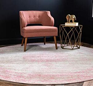 Rugs.com Dover Collection Rug – 5 Ft Round Pink Low-Pile Rug Perfect for Kitchens, Dining Rooms