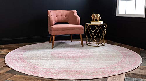 Rugs.com Dover Collection Rug – 5 Ft Round Pink Low-Pile Rug Perfect for Kitchens, Dining Rooms