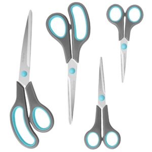 asdirne scissors set of 4, premium stainless steel razor blades, ergonomic semi-soft rubber grip, suitable for school, office and family daily use, 9.6''/8.5''/6.4"/5.4", blue&gray