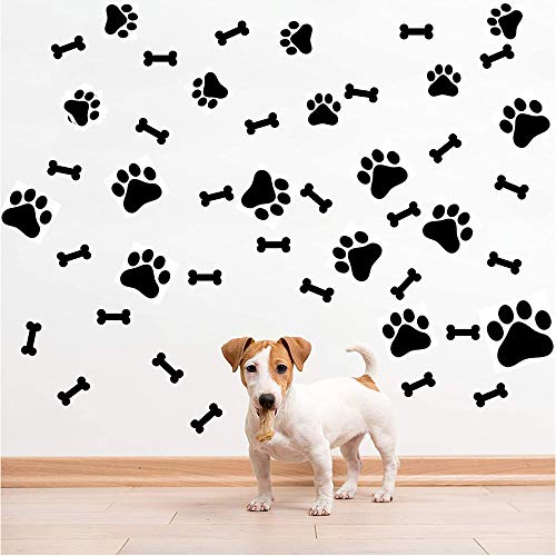 SITAKE 76 Pcs Dog Decor Stickers, 40 Pcs Dog Paw Print Stickers and 36 Pcs Dog Bones Stickers, Dog Decorations Wall Floor Windows Decal Stickers for Room, Teen Girl’s and Boy’s Room