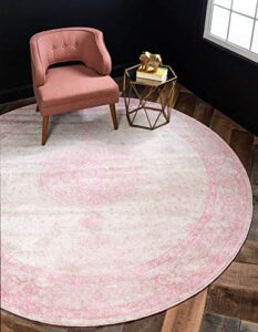 rugs.com dover collection rug – 5 ft round pink low-pile rug perfect for kitchens, dining rooms